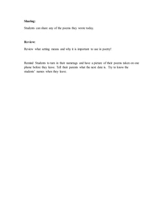 CC Lesson- Poetry Settings | DOCX | Educational Assessment | Education