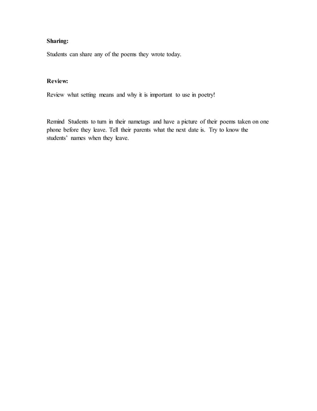 CC Lesson- Poetry Settings | DOCX | Educational Assessment | Education