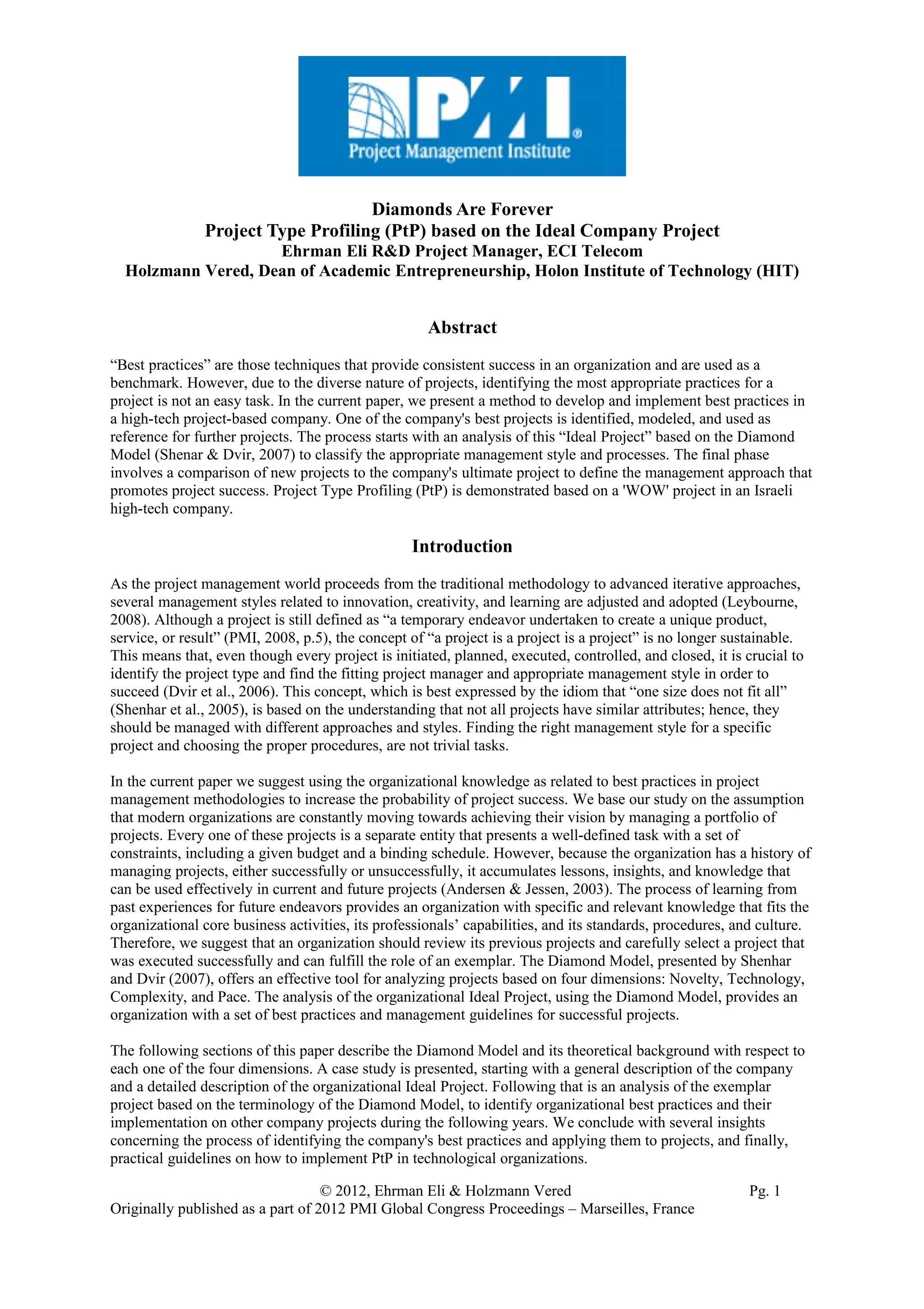 Project type Profiling (PtP) based on the Ideal Company Project | PDF
