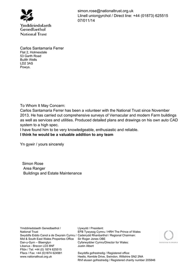 Reference letter national trust | PDF