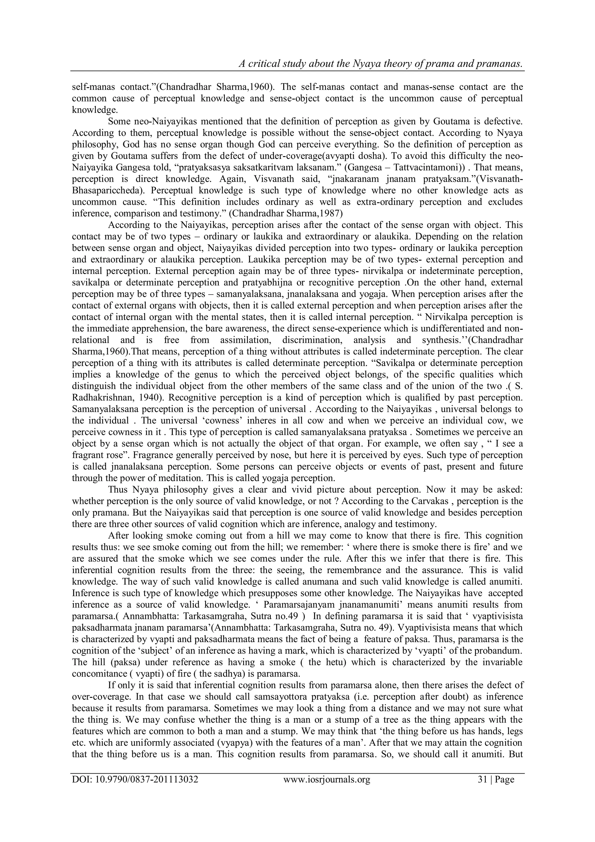 A critical study about the Nyaya theory of prama and pramanas. | PDF