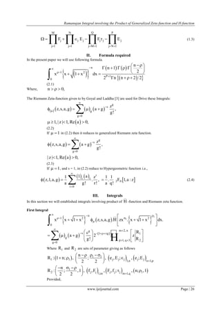 Ramanujan Integral involving the Product of Generalized Zetafunction ...
