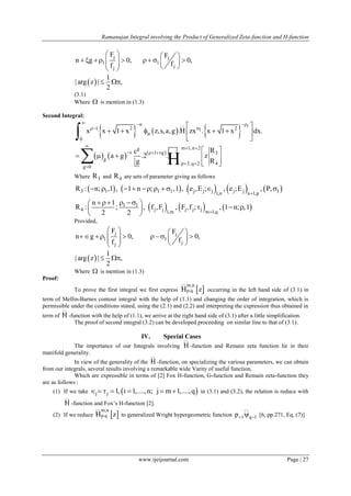 Ramanujan Integral involving the Product of Generalized Zetafunction and - function | PDF