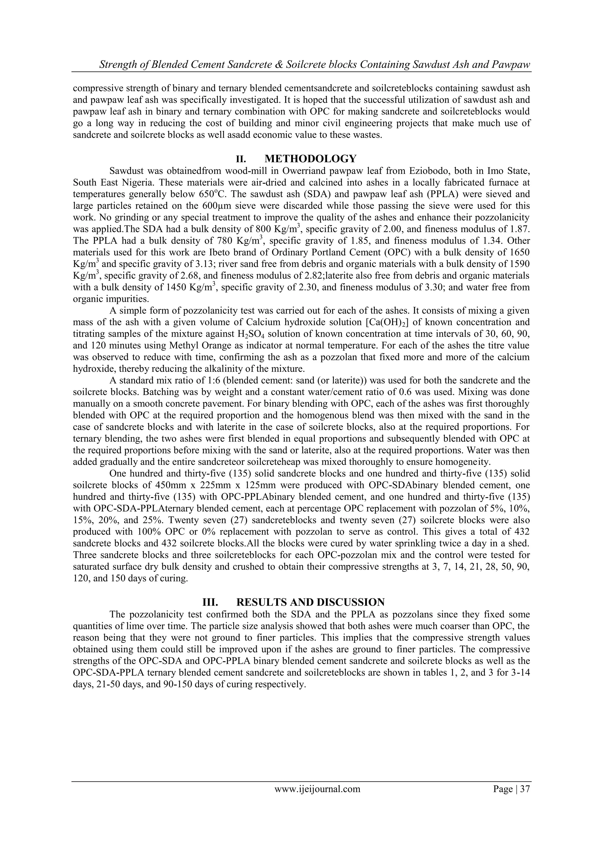 Strength of Blended Cement Sandcrete & Soilcrete Blocks Containing ...