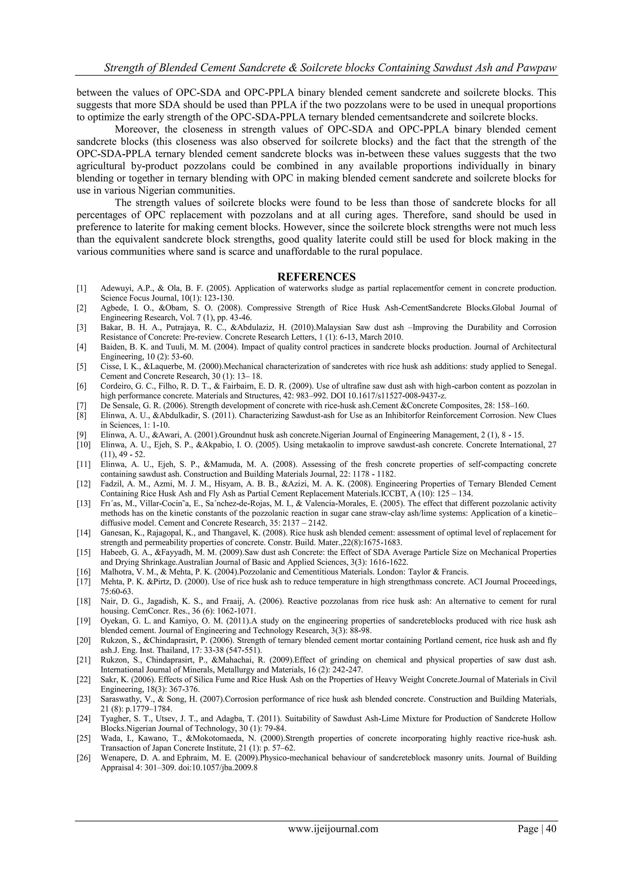 Strength of Blended Cement Sandcrete & Soilcrete Blocks Containing ...