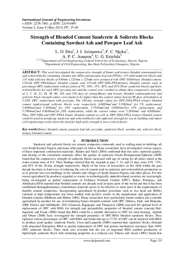 Strength of Blended Cement Sandcrete & Soilcrete Blocks Containing Sa…