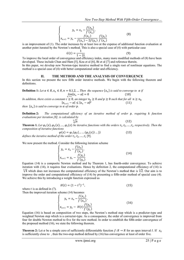 New Two-Step Method with Fifth-Order Convergence for Solving Nonlinear Equations | PDF
