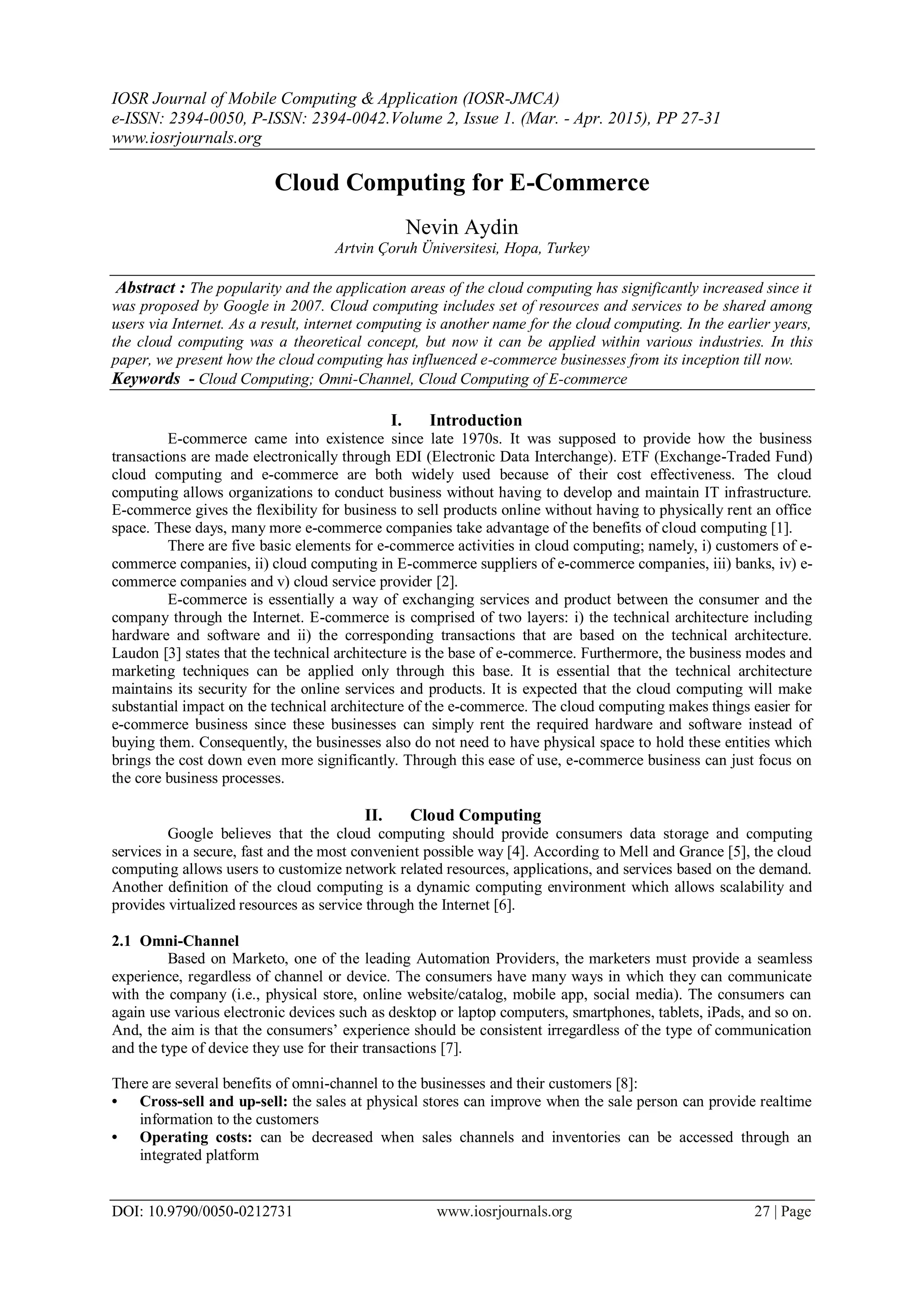 Cloud Computing for E-Commerce | PDF