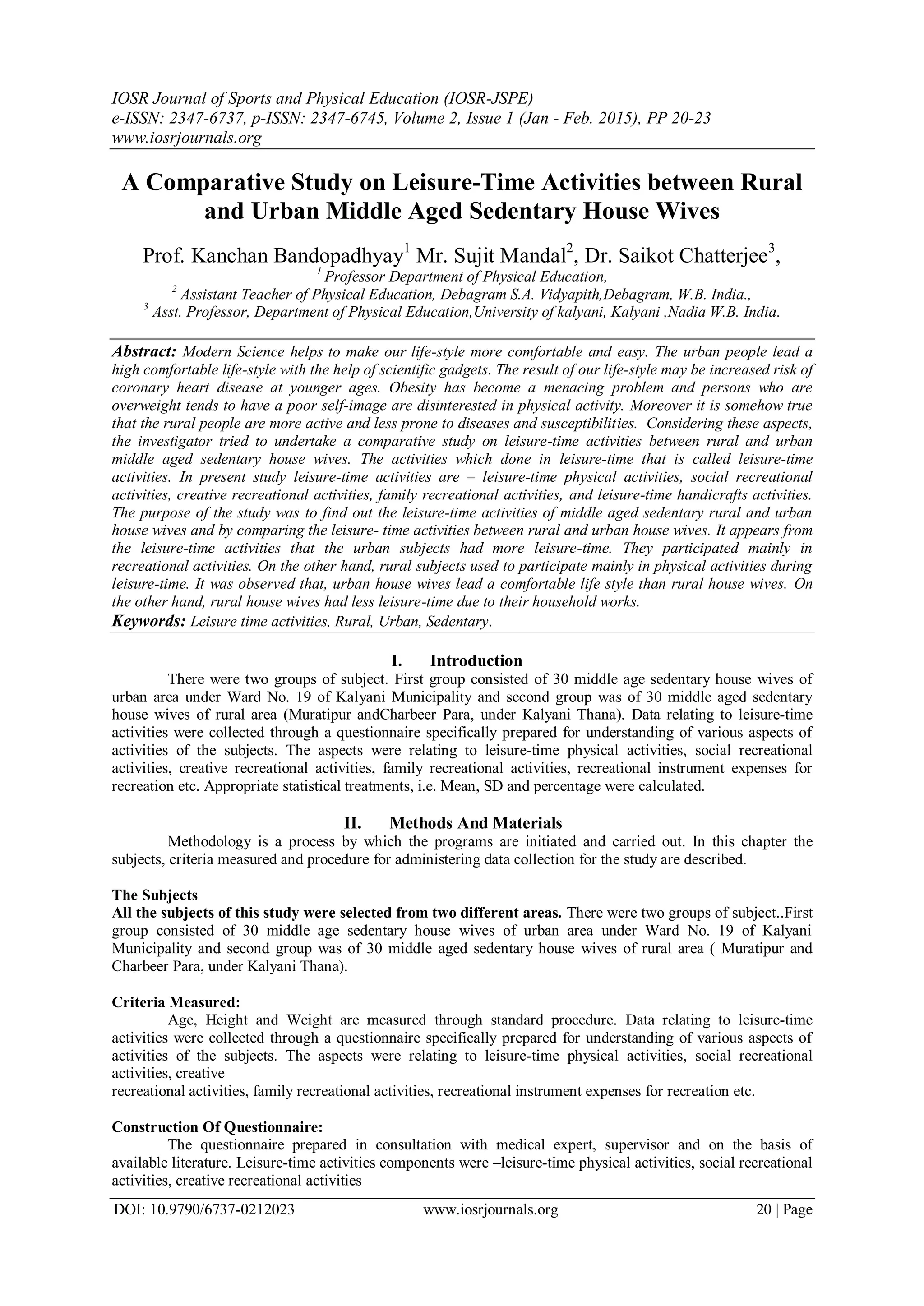 A Comparative Study on Leisure-Time Activities between Rural and Urban Middle Aged Sedentary ...