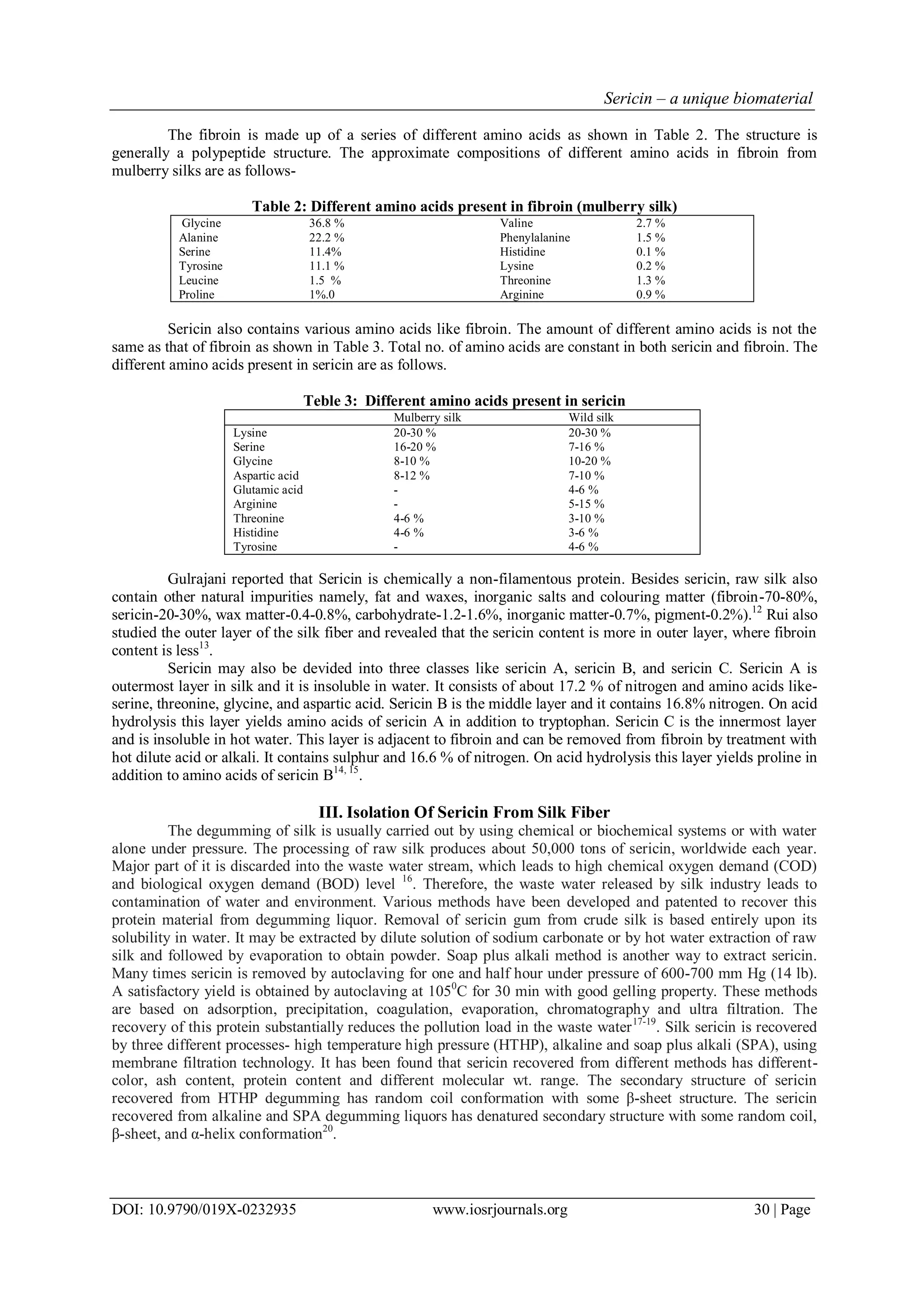 Sericin – A Unique Biomaterial | PDF