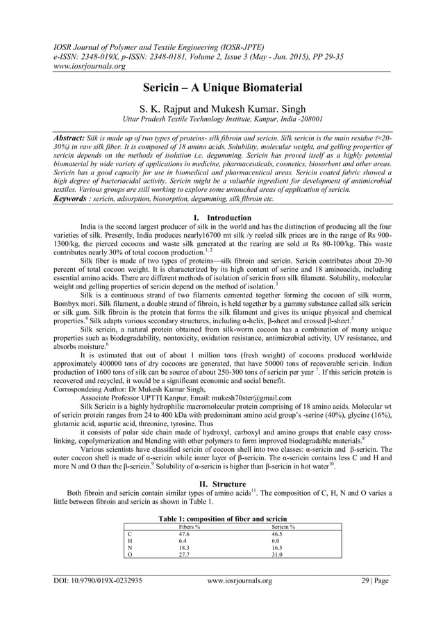 Sericin – A Unique Biomaterial | PDF | Chemistry | Science