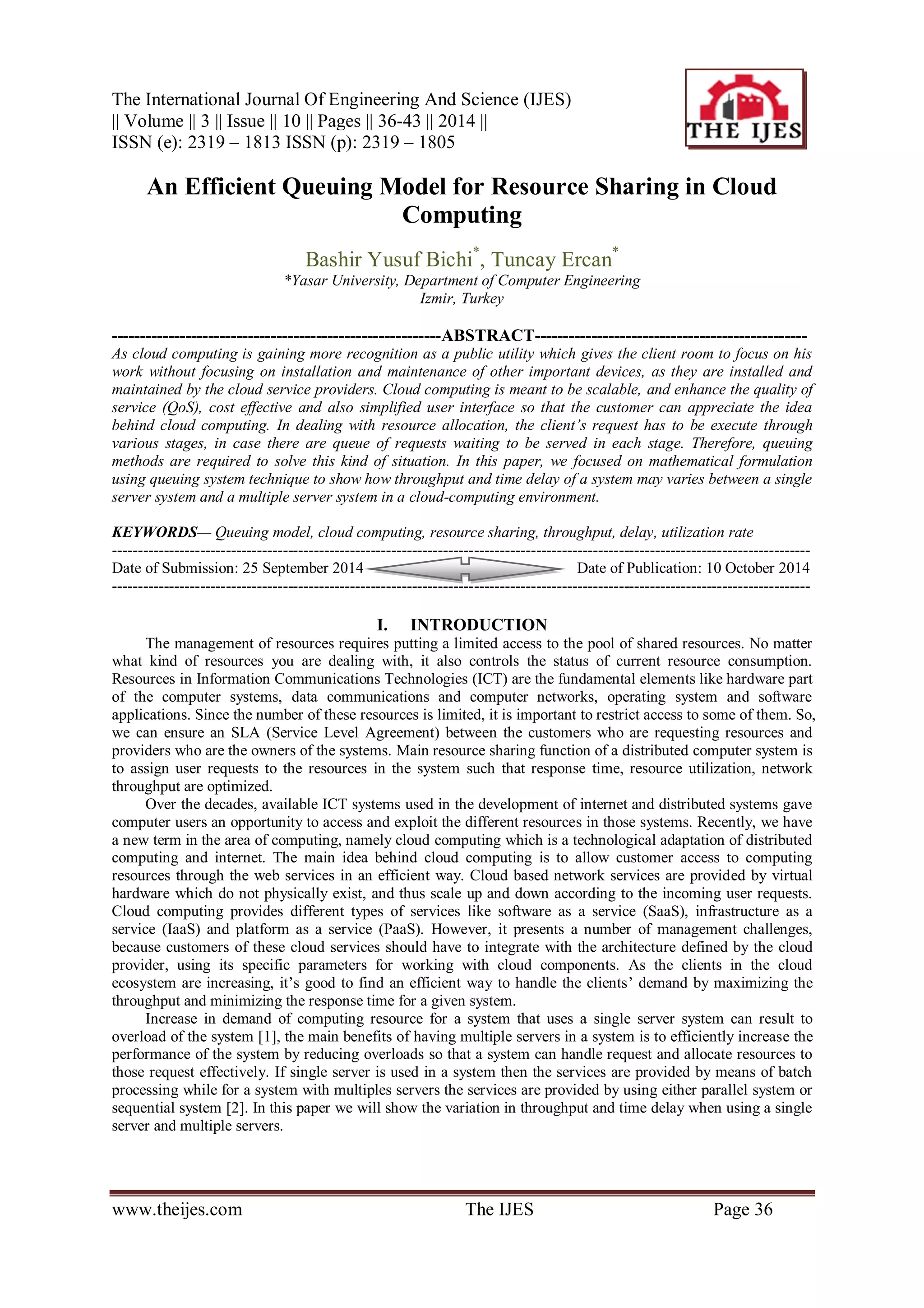 An Efficient Queuing Model for Resource Sharing in Cloud Computing | PDF