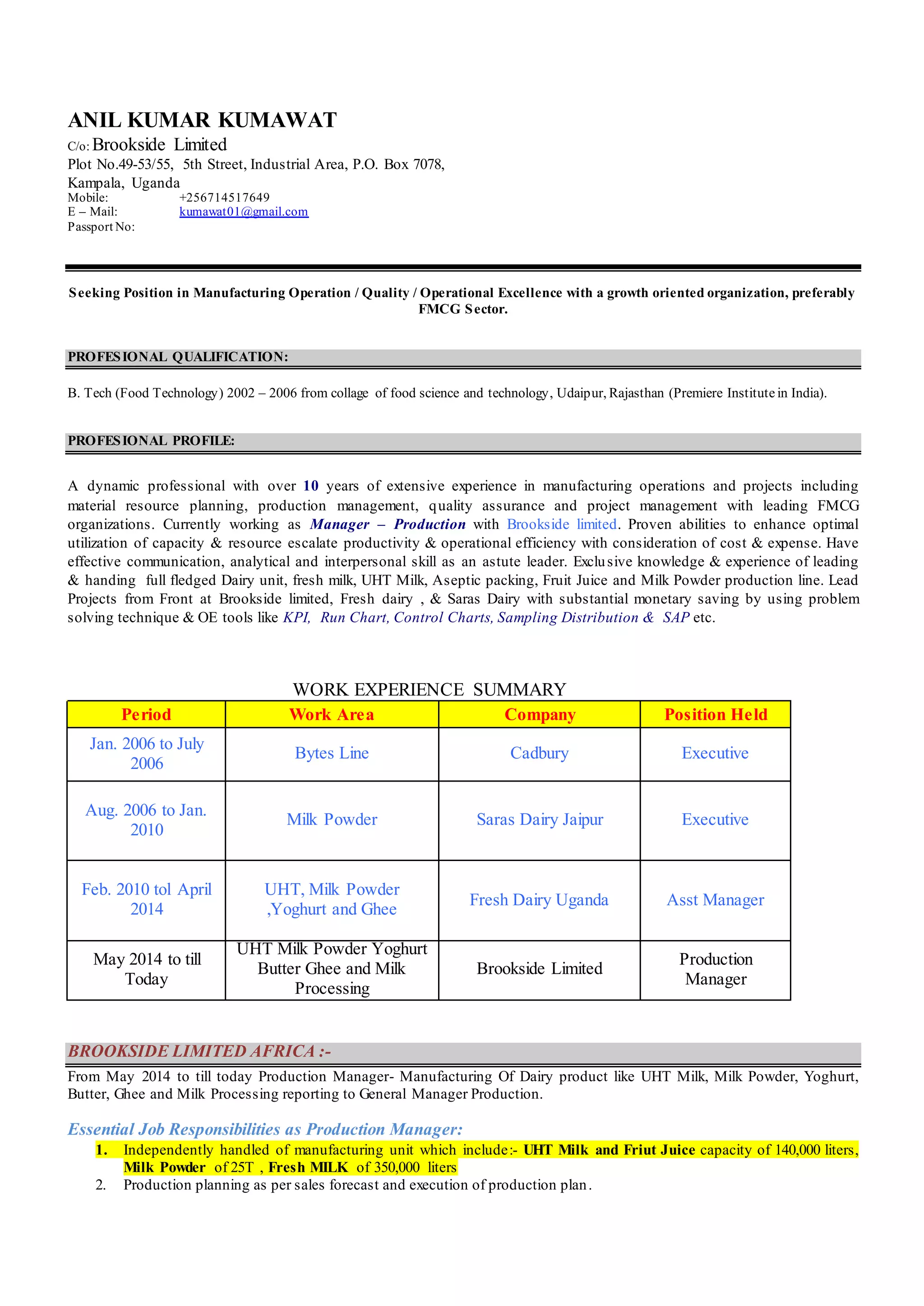 CV ANIL KUMAWAT | DOCX