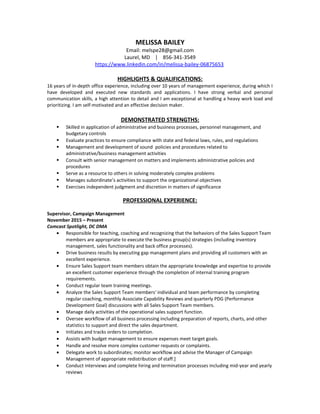 Resume_Melissa Bailey_28Sep16 | PDF