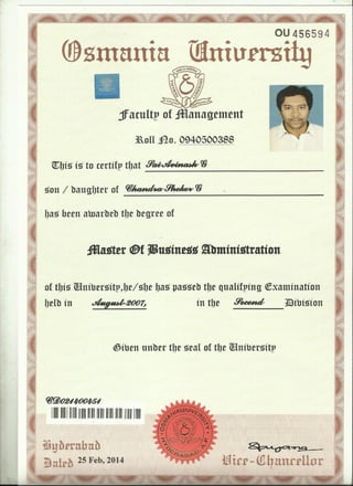 Convocation Certificate - M.B.A | PDF