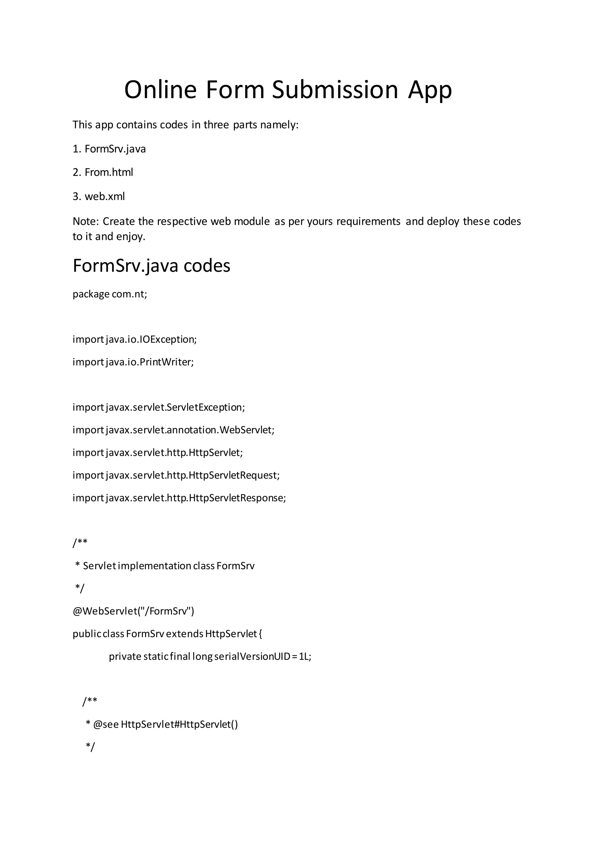Online Form Submission App | DOCX