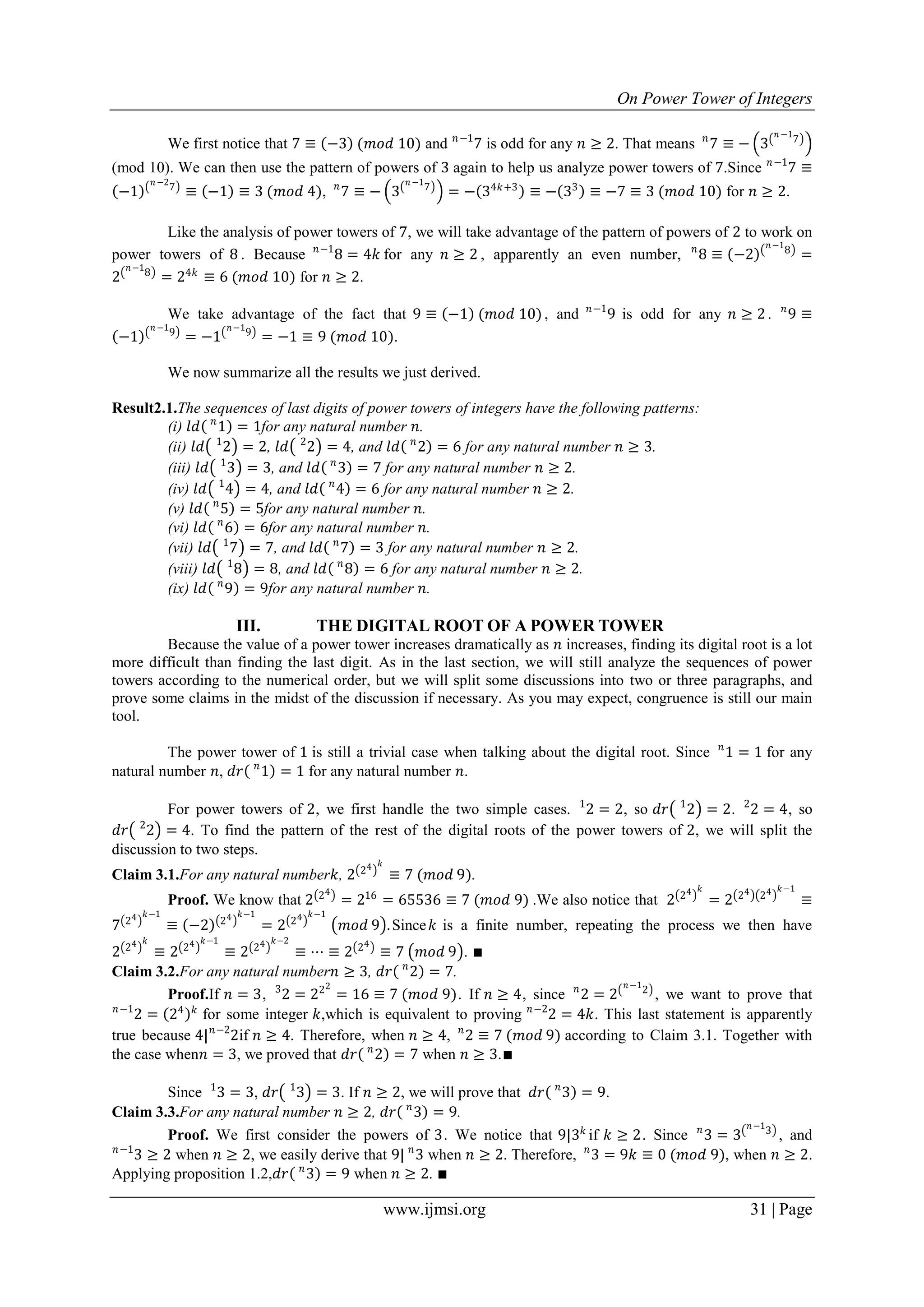 On Power Tower of Integers | PDF