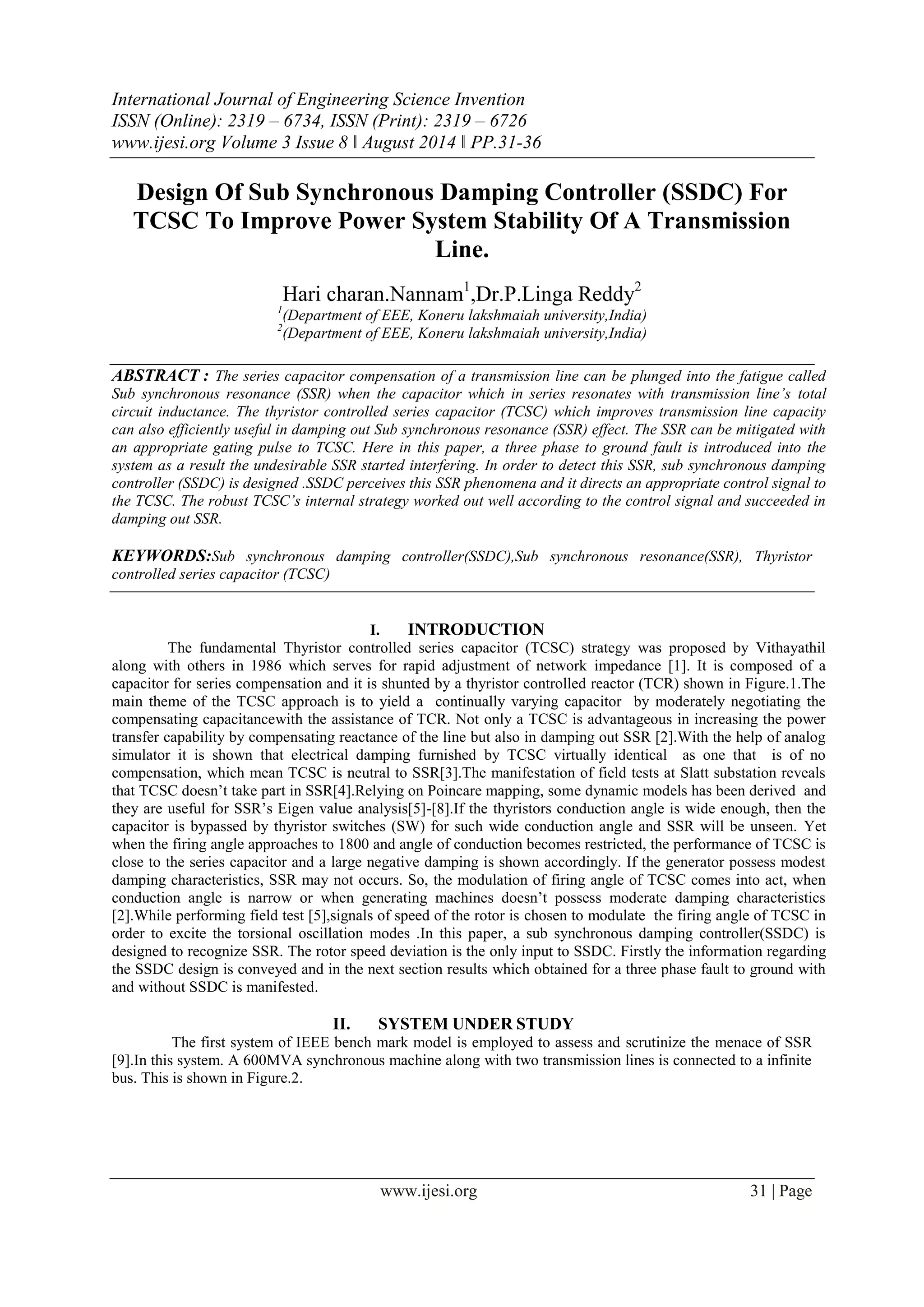 Design Of Sub Synchronous Damping Controller (SSDC) For TCSC To Improve Power System Stability ...