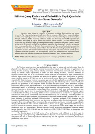 Efficient Query Evaluation of Probabilistic Top-k Queries in Wireless Sensor Networks | PDF