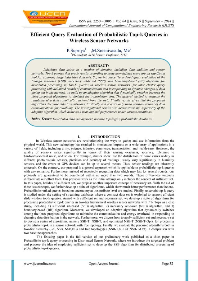 Efficient Query Evaluation of Probabilistic Top-k Queries in Wireless Sensor Networks | PDF