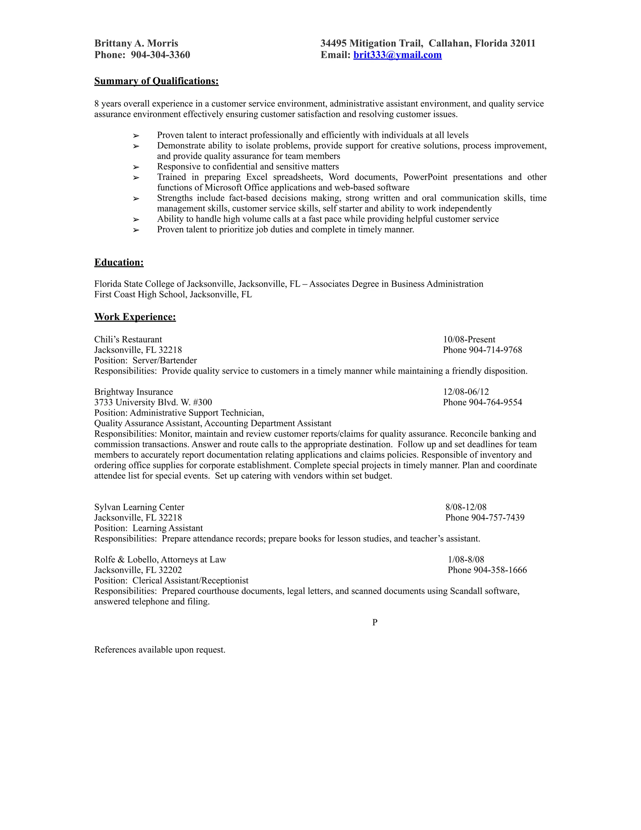 Brittany Morris Resume 6-15 | PDF