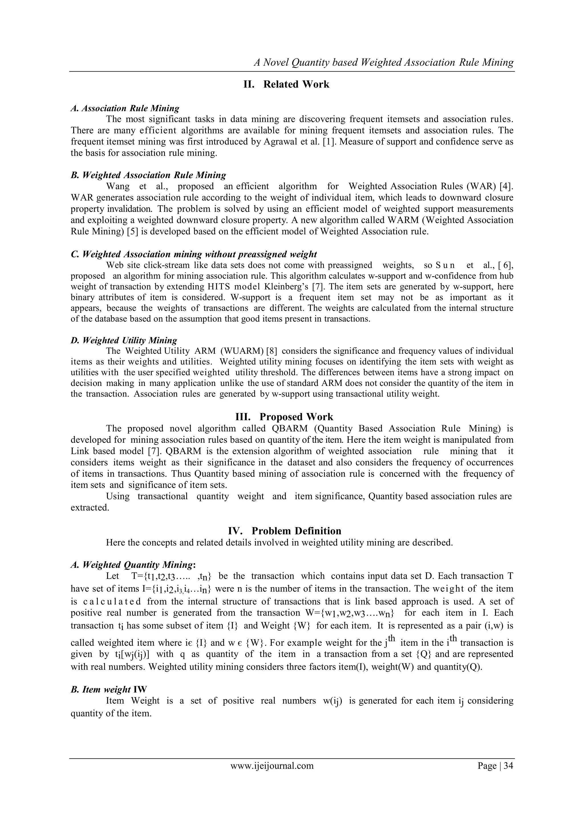 A Novel Quantity based Weighted Association Rule Mining | PDF
