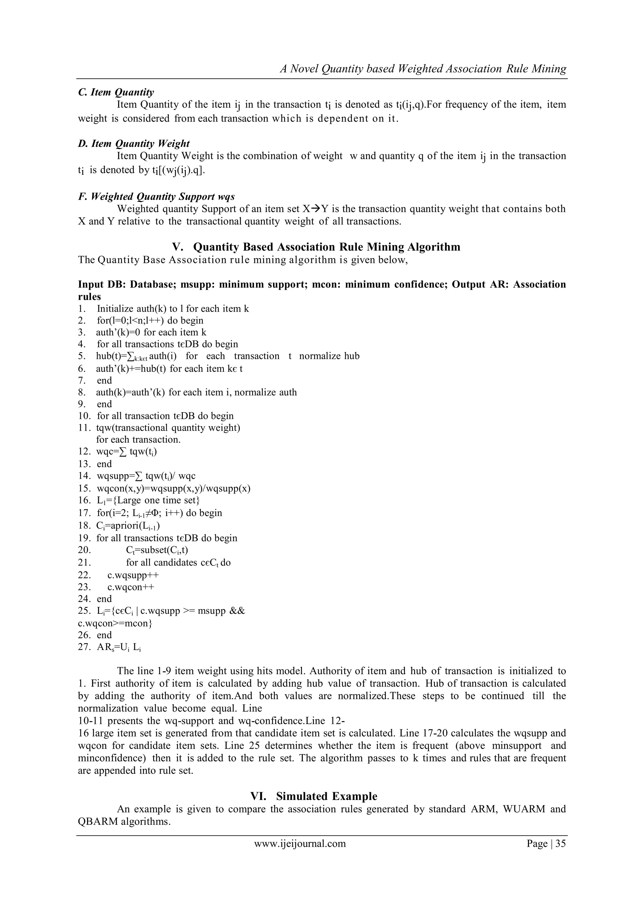 A Novel Quantity based Weighted Association Rule Mining | PDF