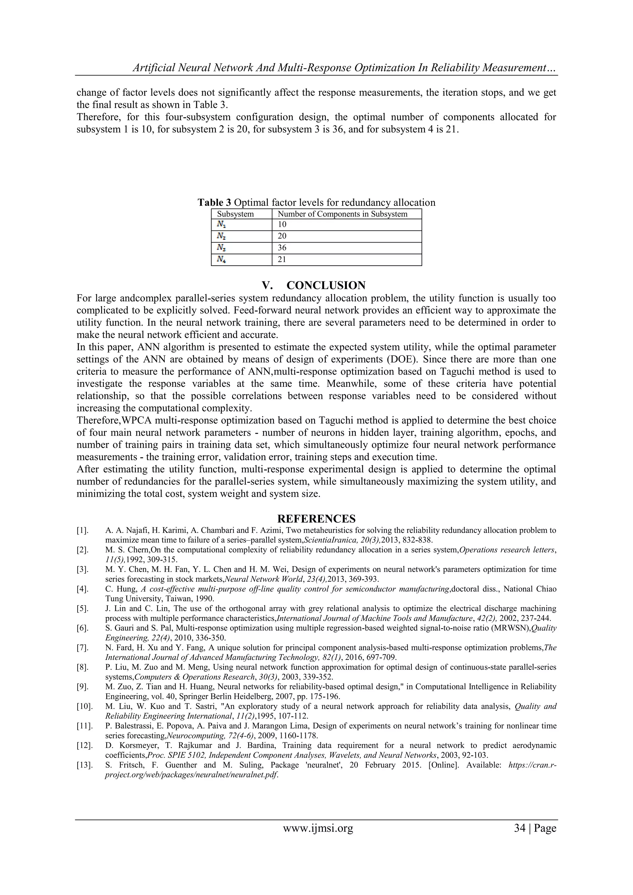 Artificial Neural Network and Multi-Response Optimization in Reliability Measurement ...