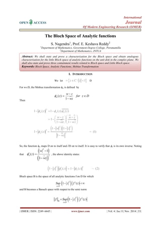 The Bloch Space of Analytic functions | PDF