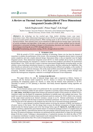 A Review on Thermal Aware Optimization of Three Dimensional Integrated Circuits (3D ICs) | PDF