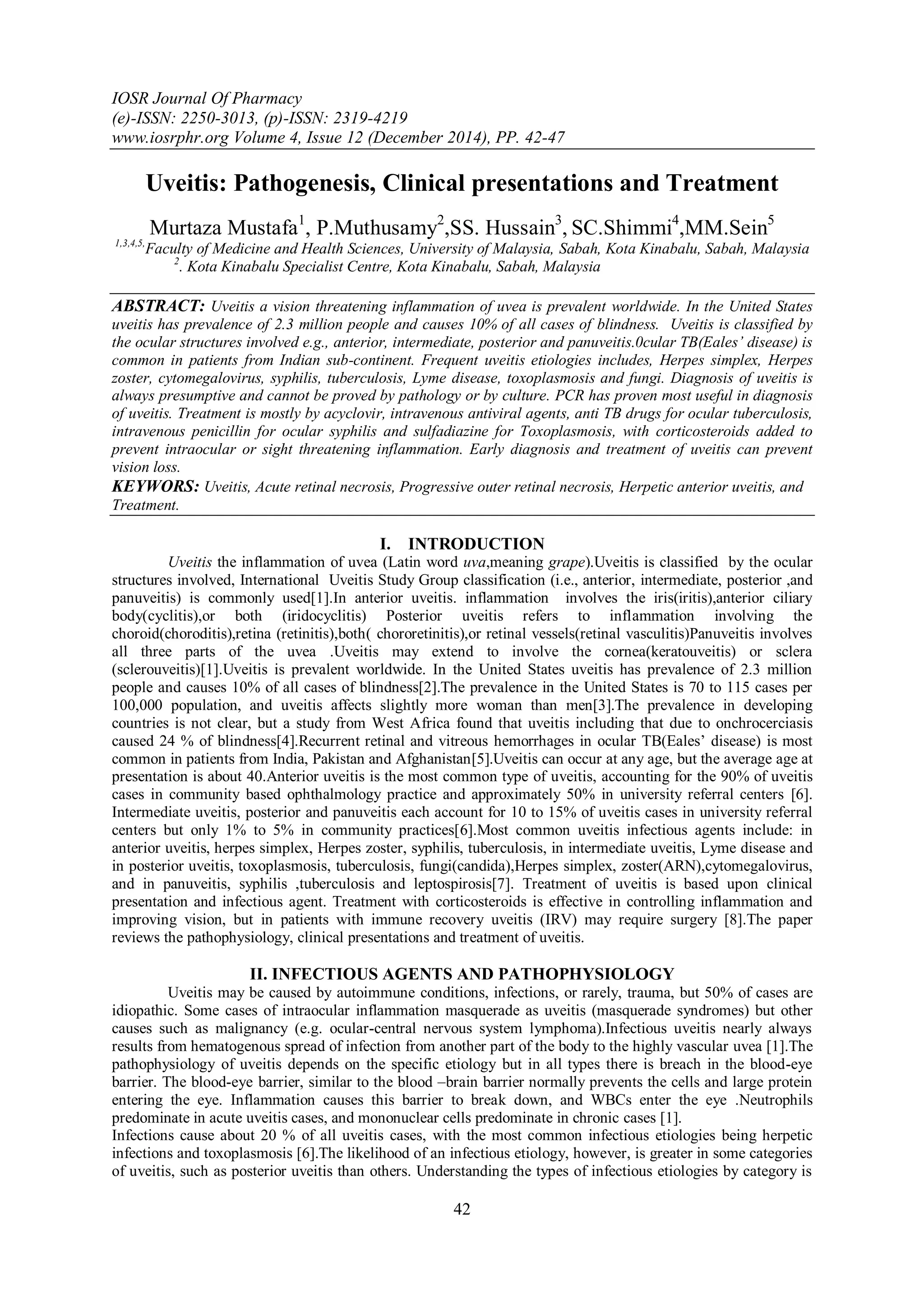 Uveitis: Pathogenesis, Clinical presentations and Treatment | PDF | Eye ...