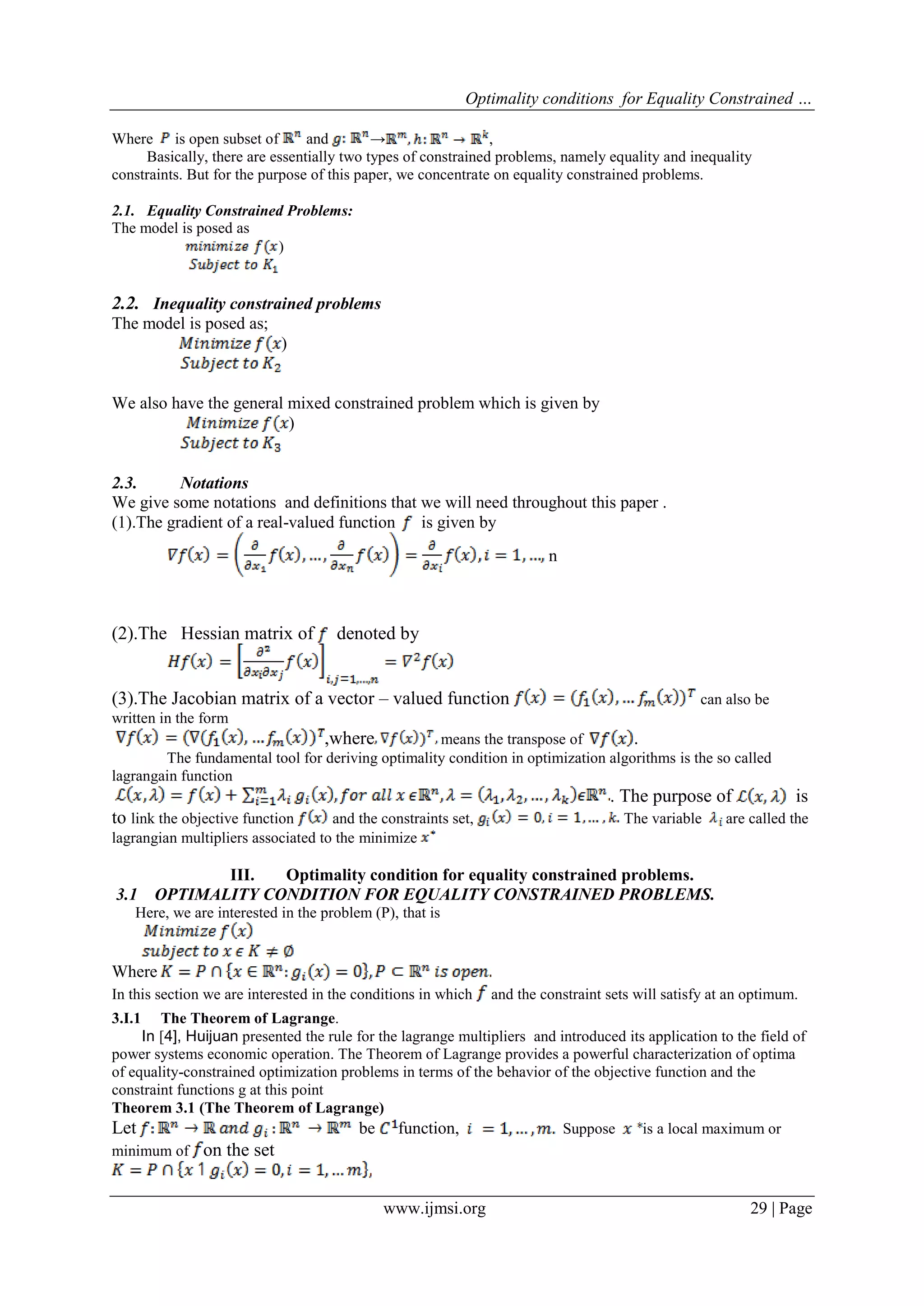 Optimality Conditions For Equality Constrained Optimization Problems Pdf