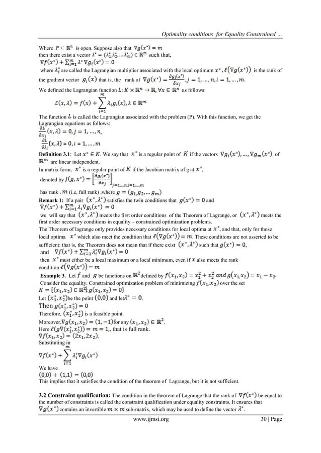 Optimality conditions for Equality Constrained Optimization Problems | PDF