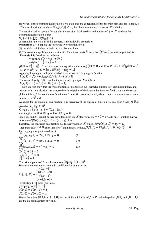 Optimality conditions for Equality Constrained Optimization Problems | PDF