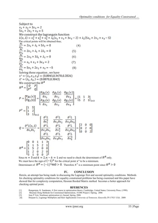 Optimality conditions for Equality Constrained Optimization Problems | PDF