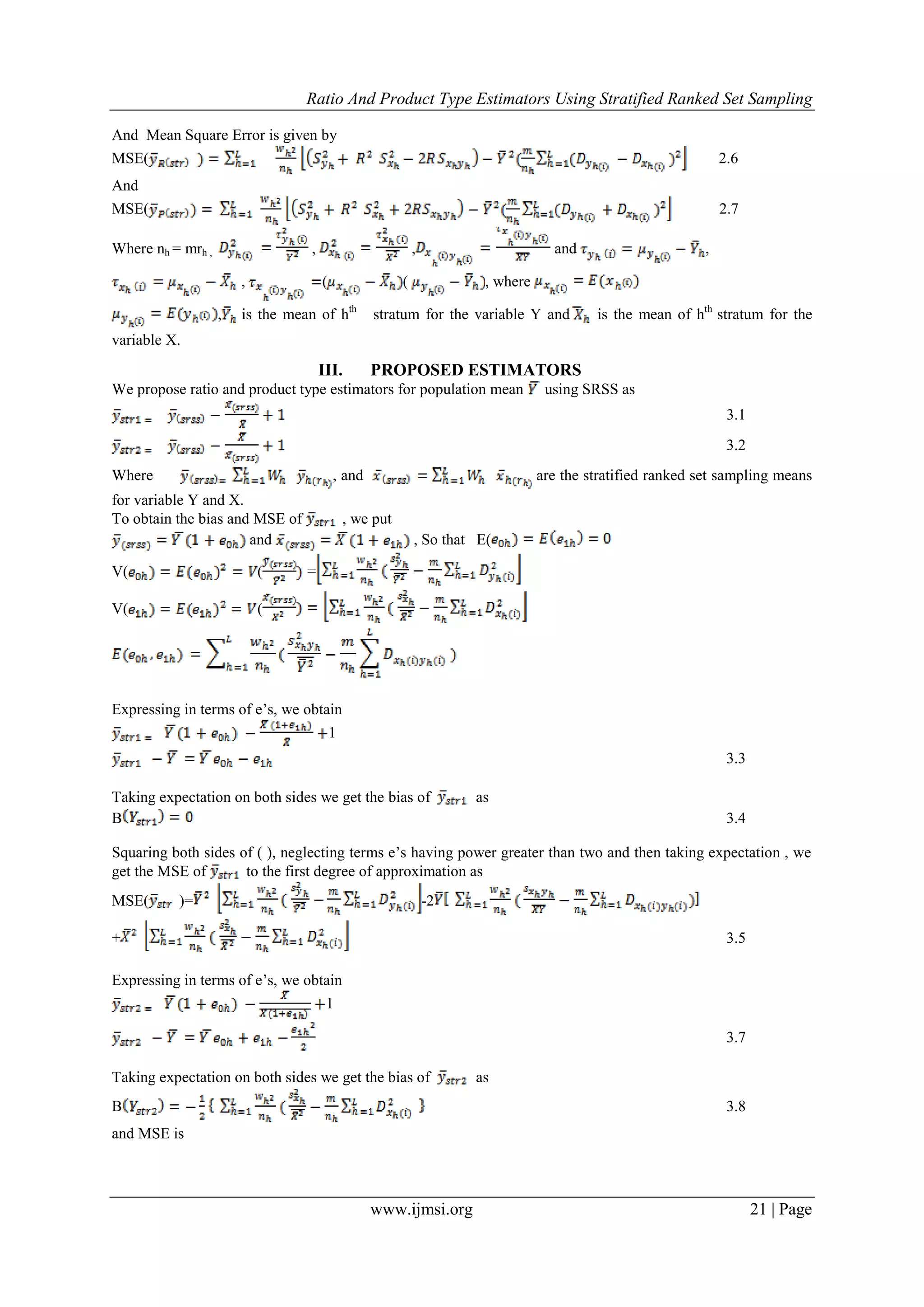 Ratio and Product Type Estimators Using Stratified Ranked Set Sampling | PDF