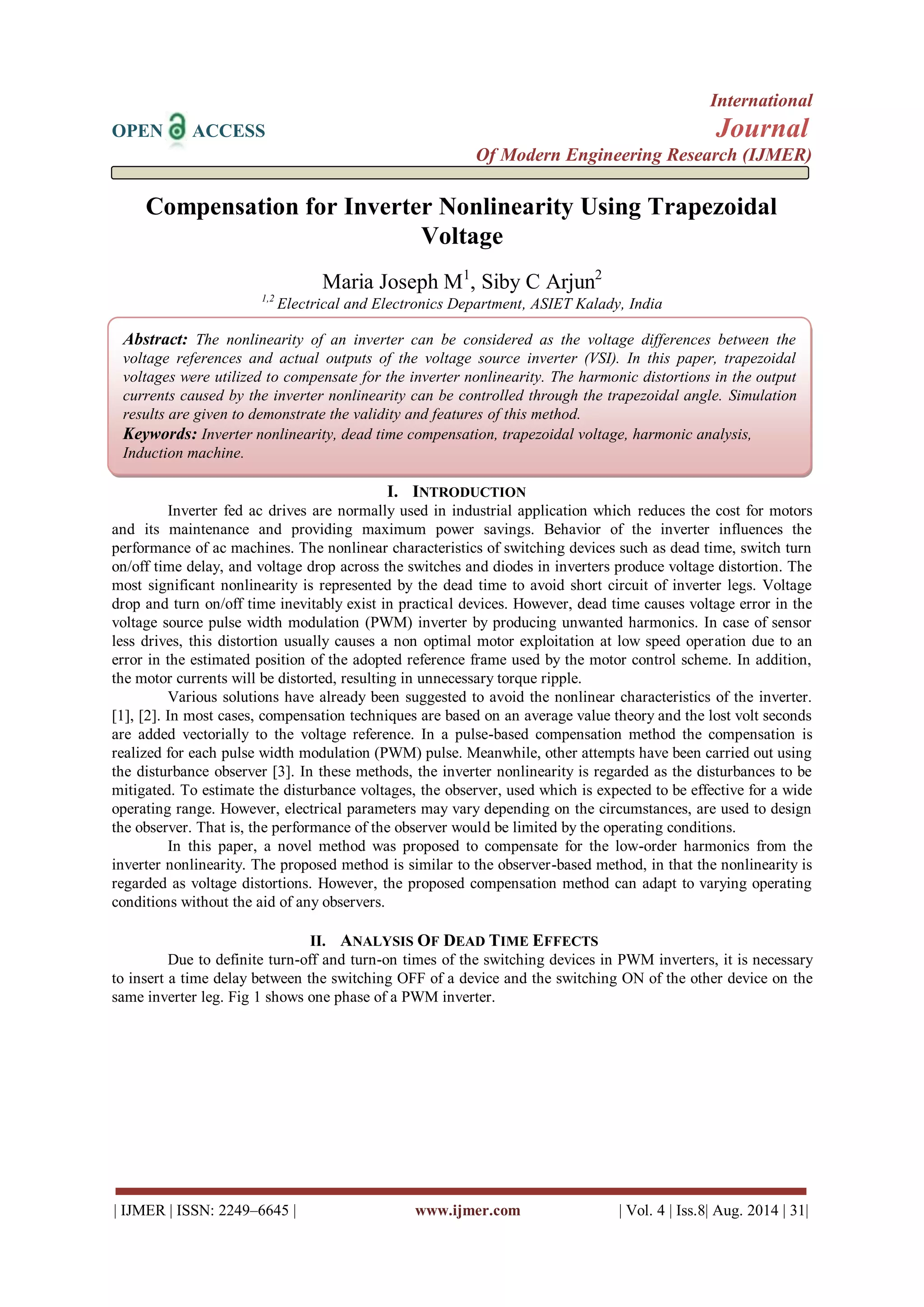 Compensation for Inverter Nonlinearity Using Trapezoidal Voltage | PDF