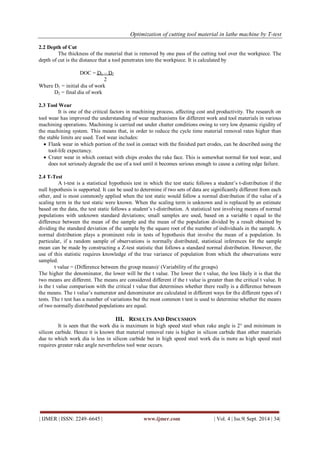 Optimization of cutting tool material in lathe machine by T-test | PDF