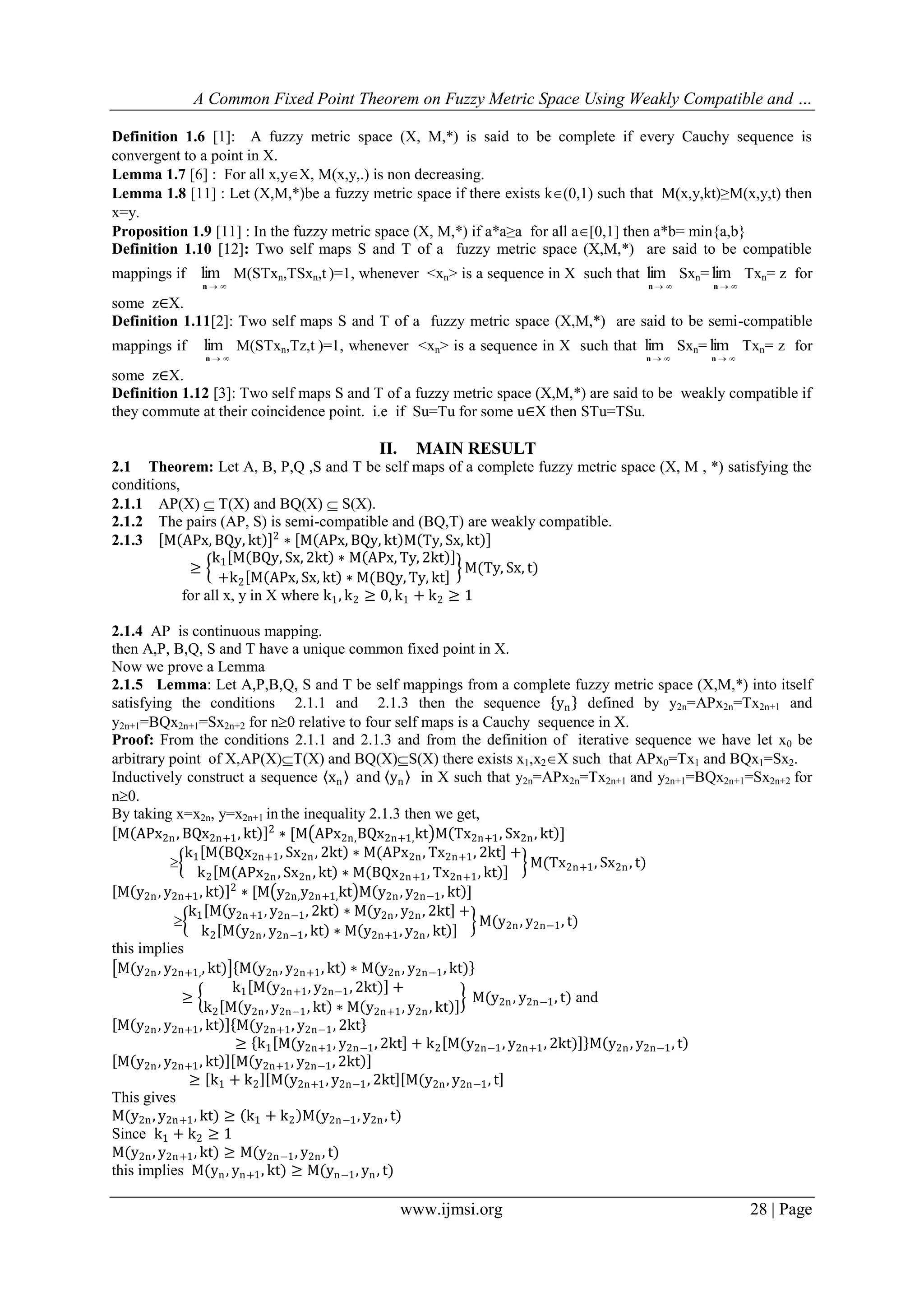 A Common Fixed Point Theorem On Fuzzy Metric Space Using Weakly