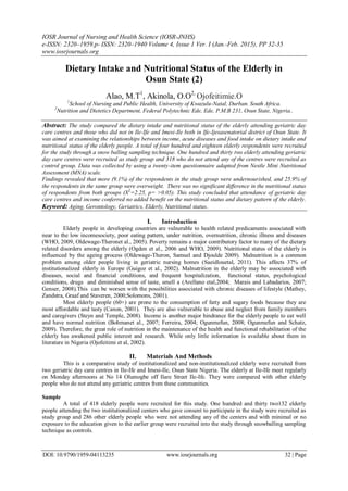 Dietary Intake and Nutritional Status of the Elderly in Osun State (2 ...
