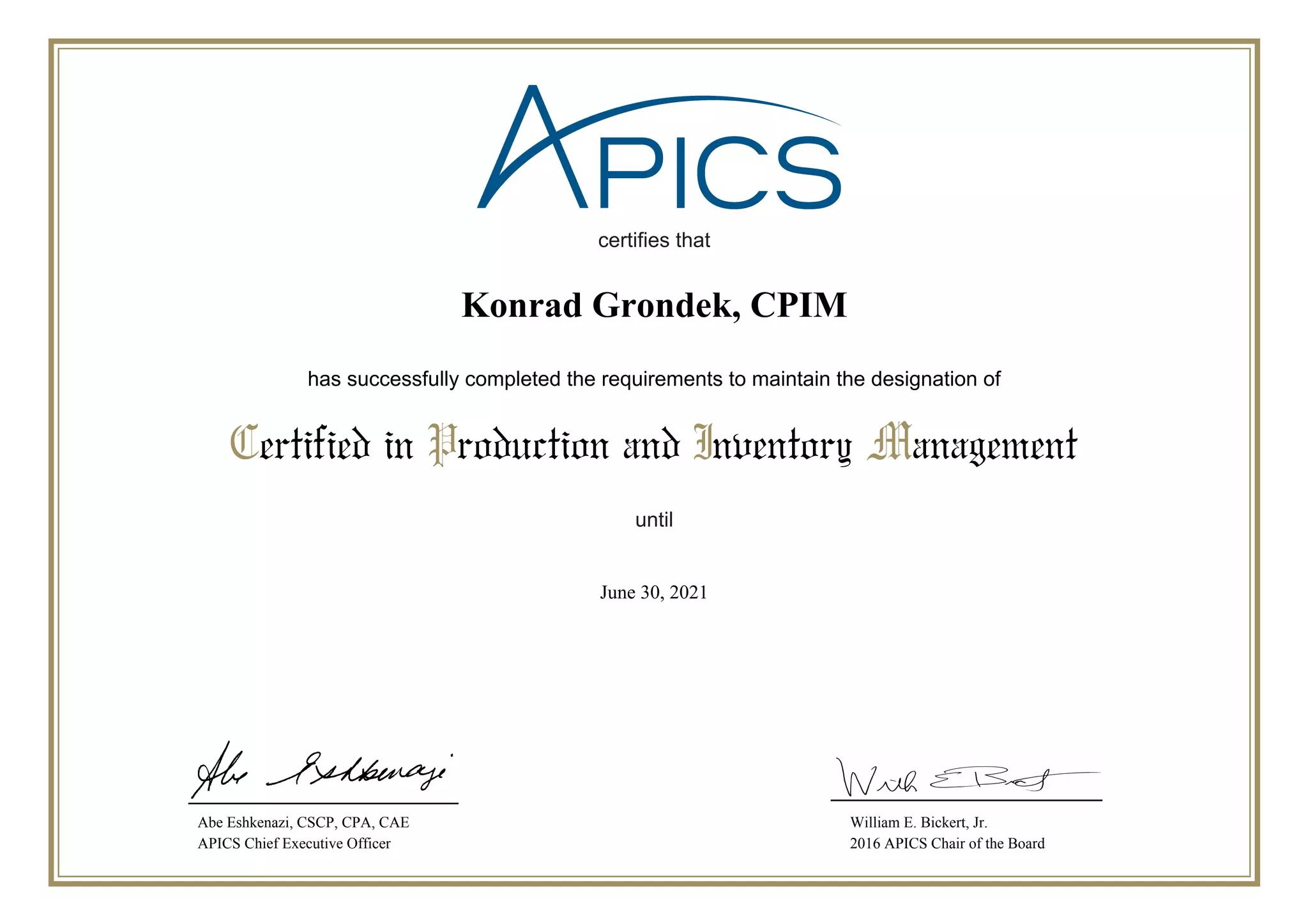 APICS_CPIM_Maintenance_Certificate_A4 | PDF