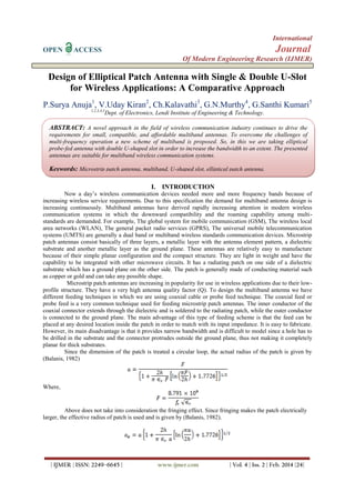 Design of Elliptical Patch Antenna with Single & Double U-Slot for Wireless Applications: A ...