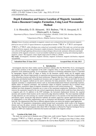 Depth Estimation and Source Location of Magnetic Anomalies from a Basement Complex Formation ...