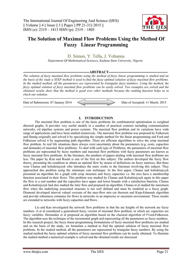 The Solution of Maximal Flow Problems Using the Method Of Fuzzy Linear Programming | PDF