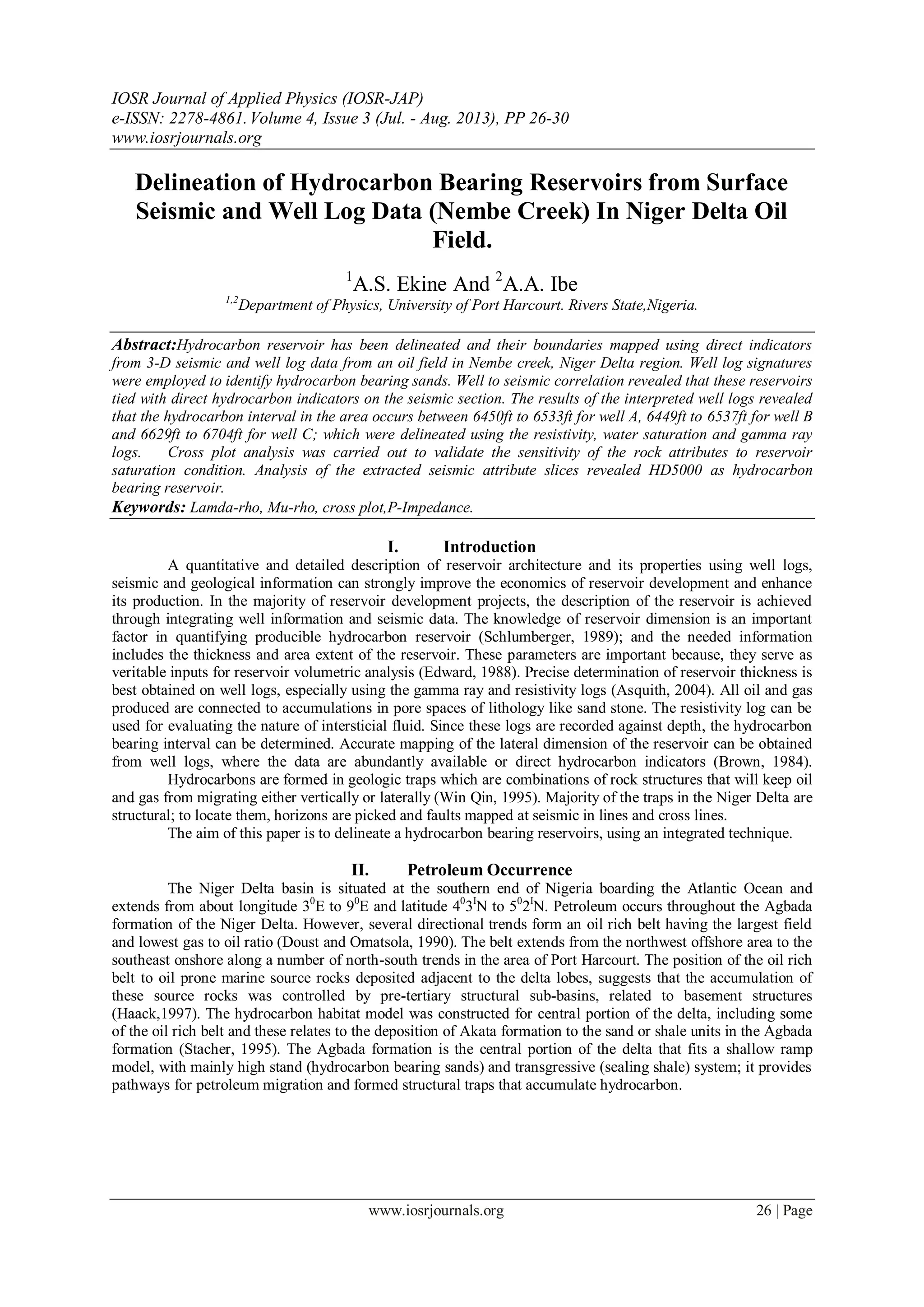 Delineation of Hydrocarbon Bearing Reservoirs from Surface Seismic and ...