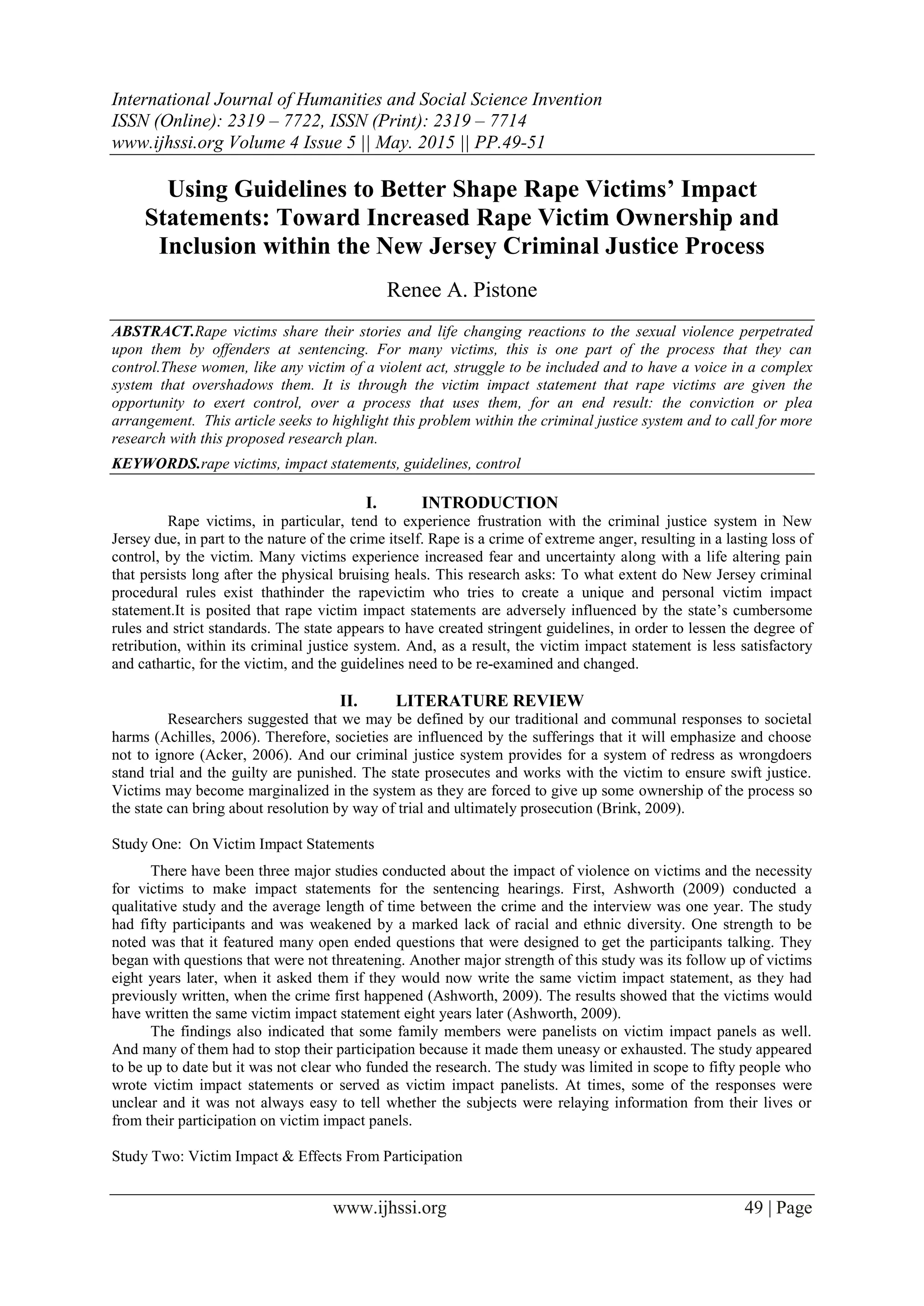 Using Guidelines to Better Shape Rape Victims' Impact Statements ...