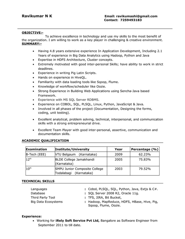 Ravikumar_Resume | DOC | Databases | Computer Software and Applications
