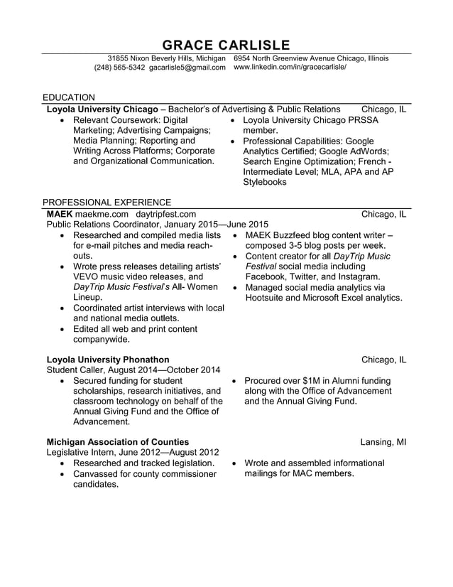 Grace Carlisle Resume | PDF
