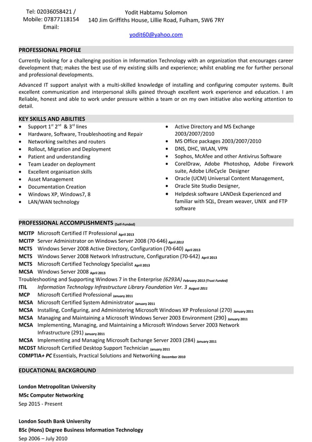 YODIT Habtamu Solomon IT_CV UpdatedVersion | DOC | IT and Internet ...