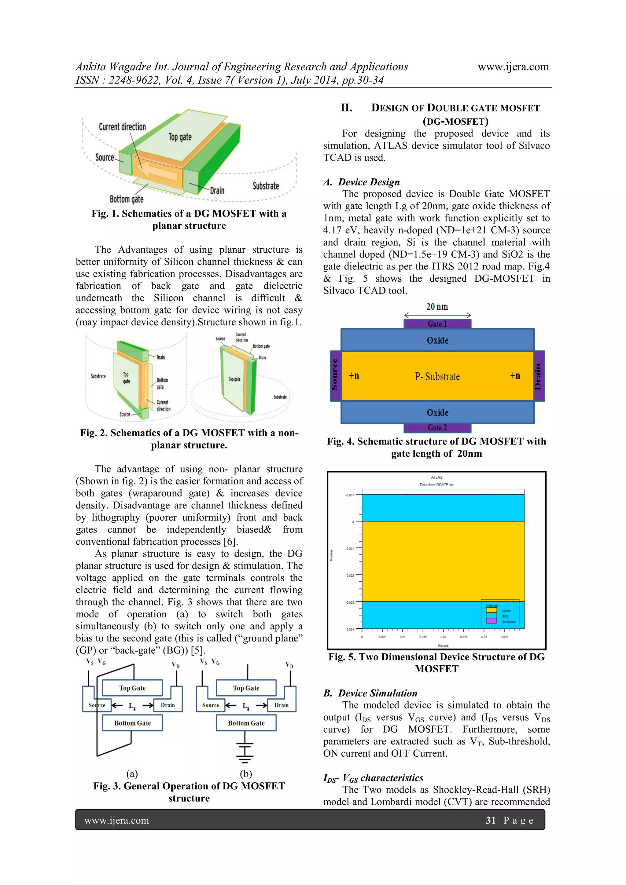 Design & Performance Analysis of DG-MOSFET for Reduction of Short ... Design & Performance Analysis of DG-MOSFET for Reduction of Short ...